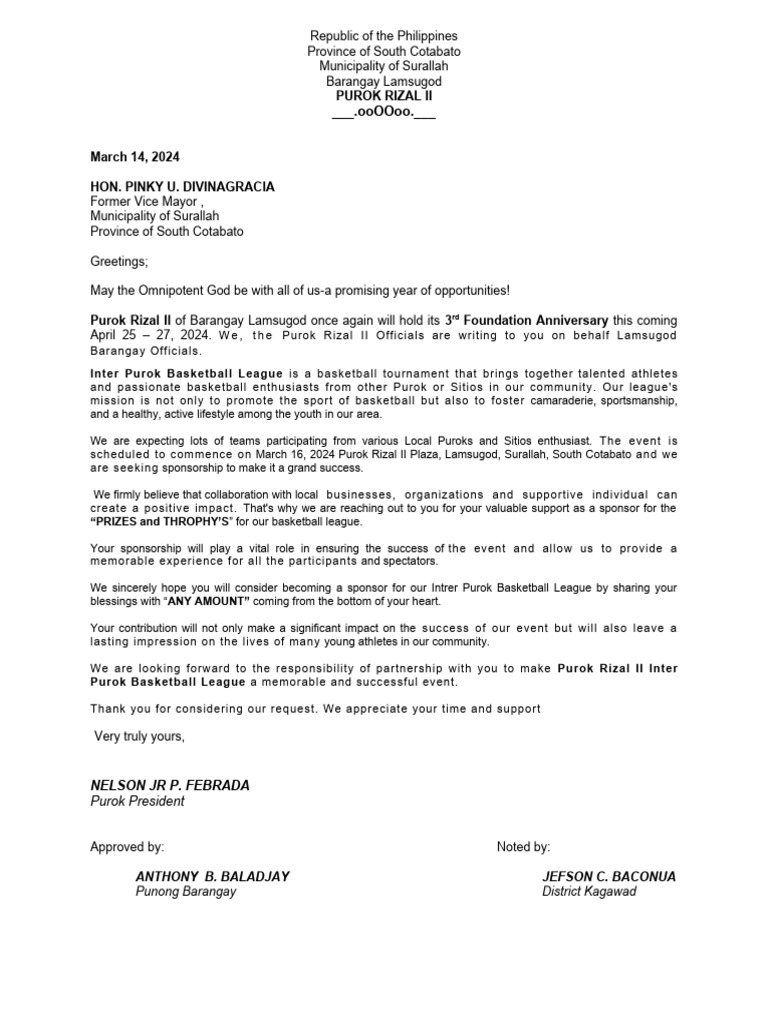 Solicitation Sample (Prize and Trophy) | PDF | Sports & Recreation