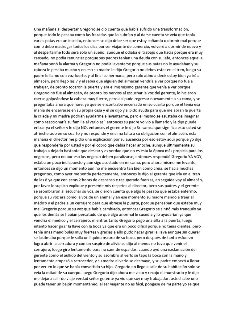 Resumen de La Transf, de Gregorio | PDF