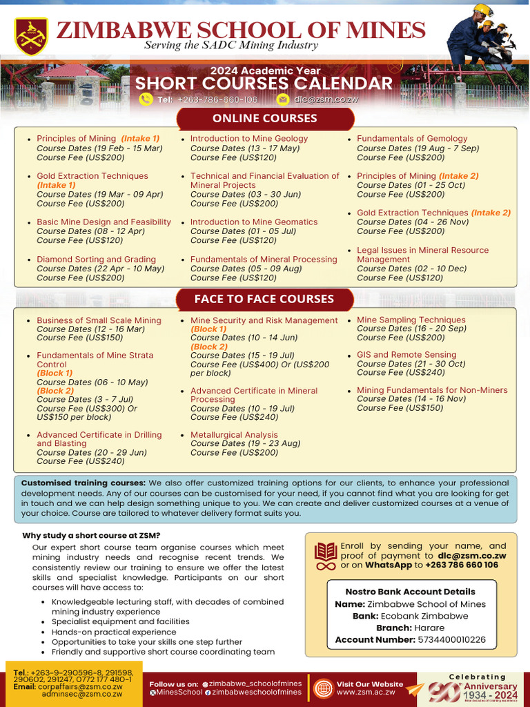 2024 Short Courses Calendar-Compressed | PDF | Mining