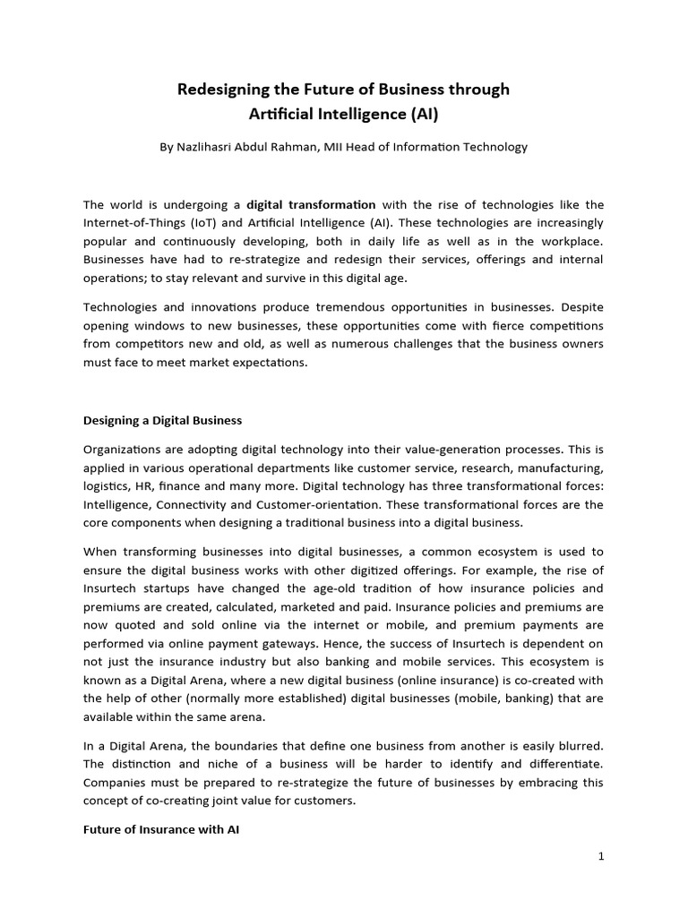 Redesigning the Future of Business through Artificial Intelligence (AI ...