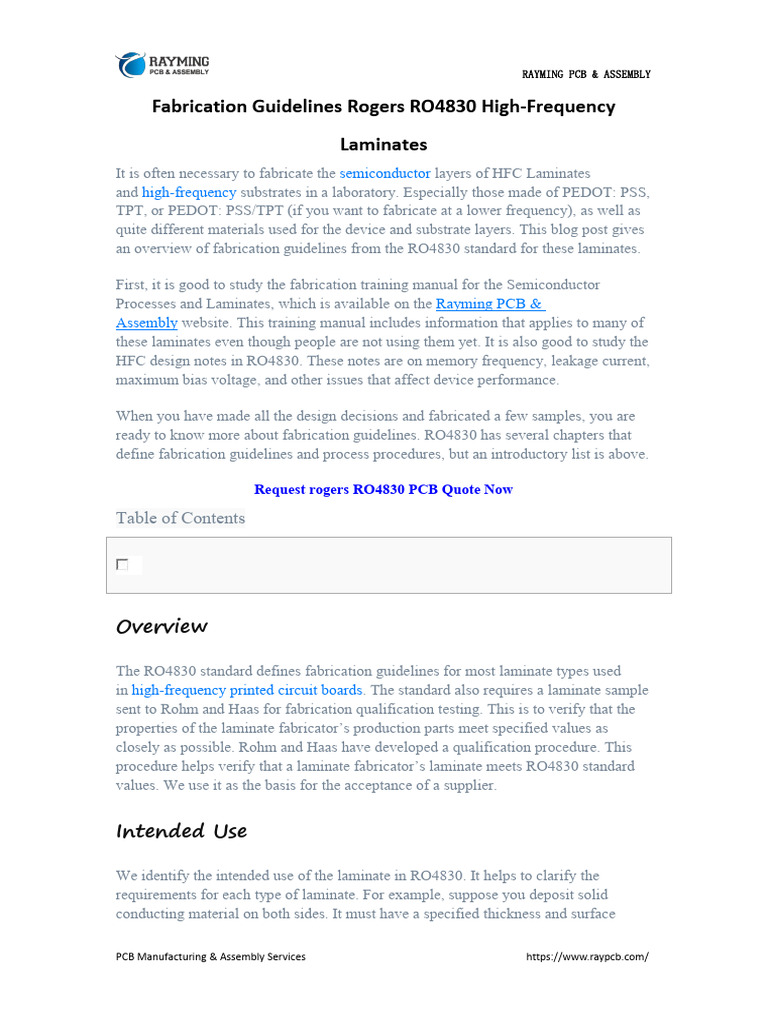 Fabrication Guidelines Rogers RO4830 High-Frequency Laminates | PDF ...