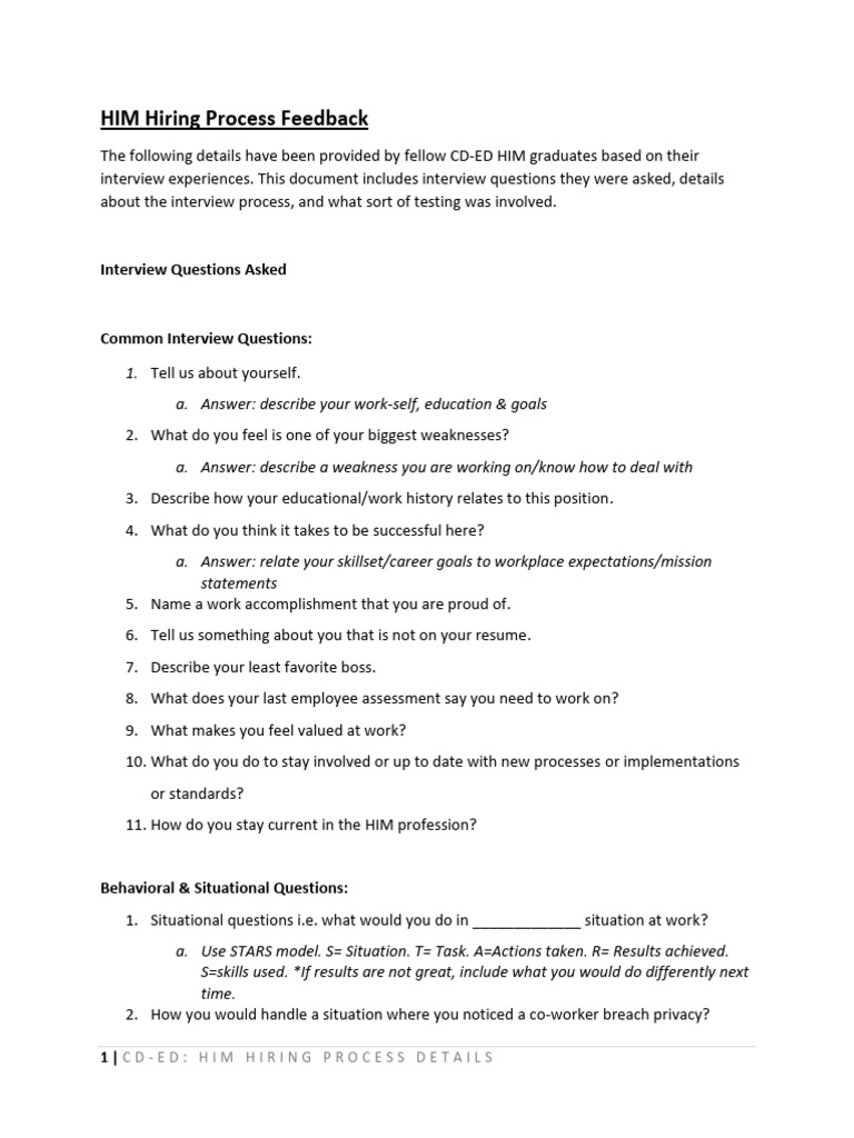 HIM Interview Questions | PDF | Health Informatics | Information