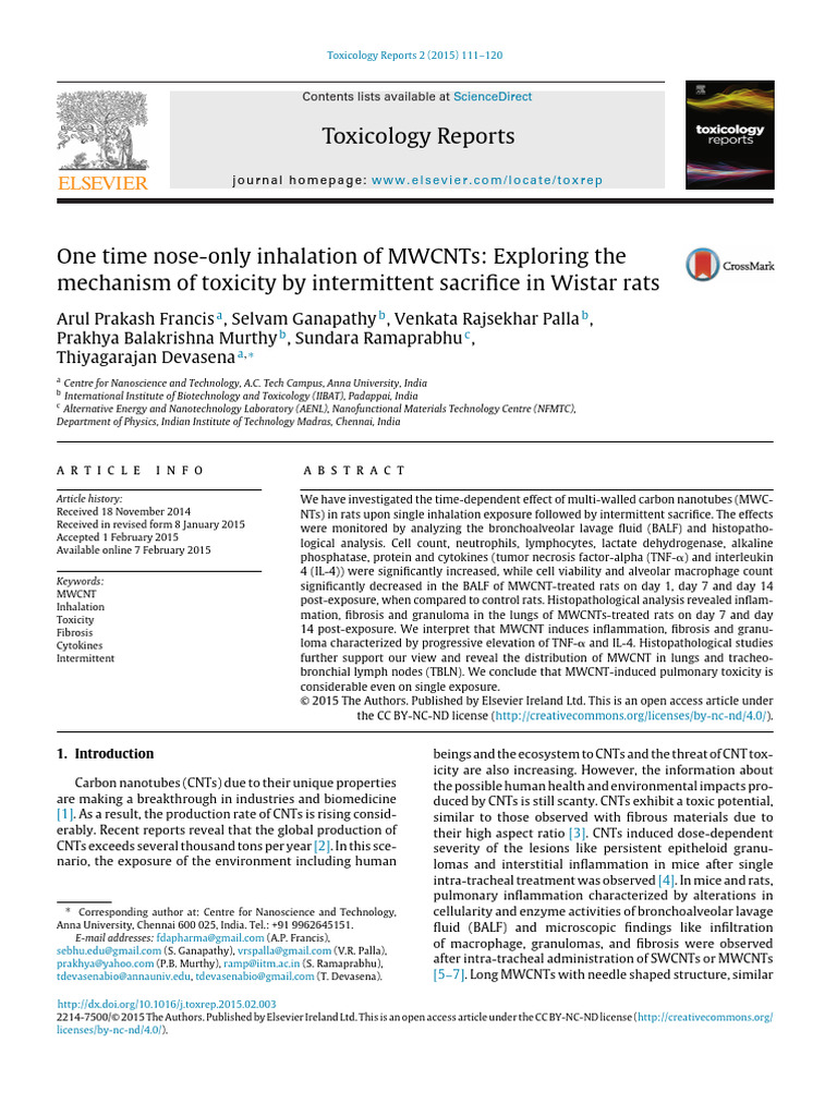 Toxicology Reports | PDF | Carbon Nanotube | Aerosol
