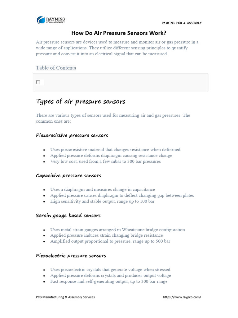 How Do Air Pressure Sensors Work | PDF | Pressure Measurement | Sensor