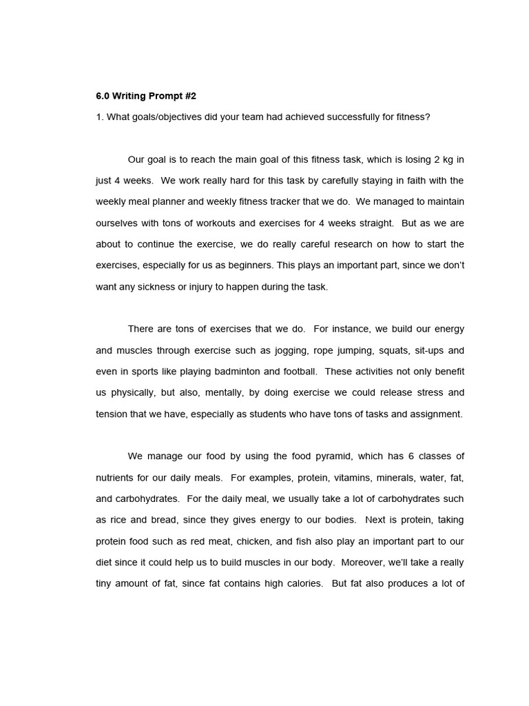 Writing Prompt #2 | PDF | Physical Fitness | Foods