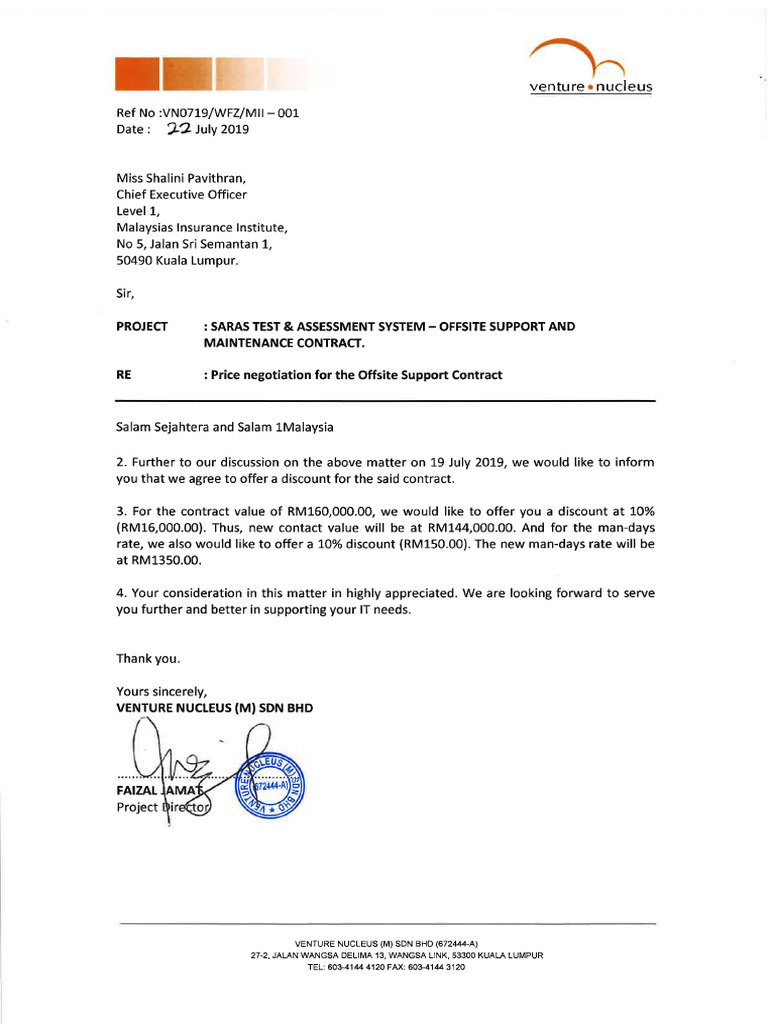 Letter To Offer Discount On Current Contract | PDF