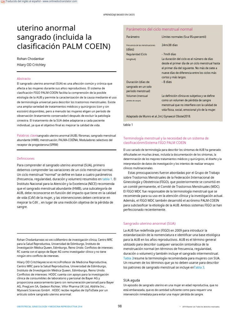 Abnormal Uterine (Including PALM COEIN Classification) .En - Es | PDF ...