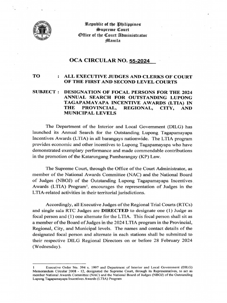 OCA Circular No. 55-2024 | PDF | Judge | Government