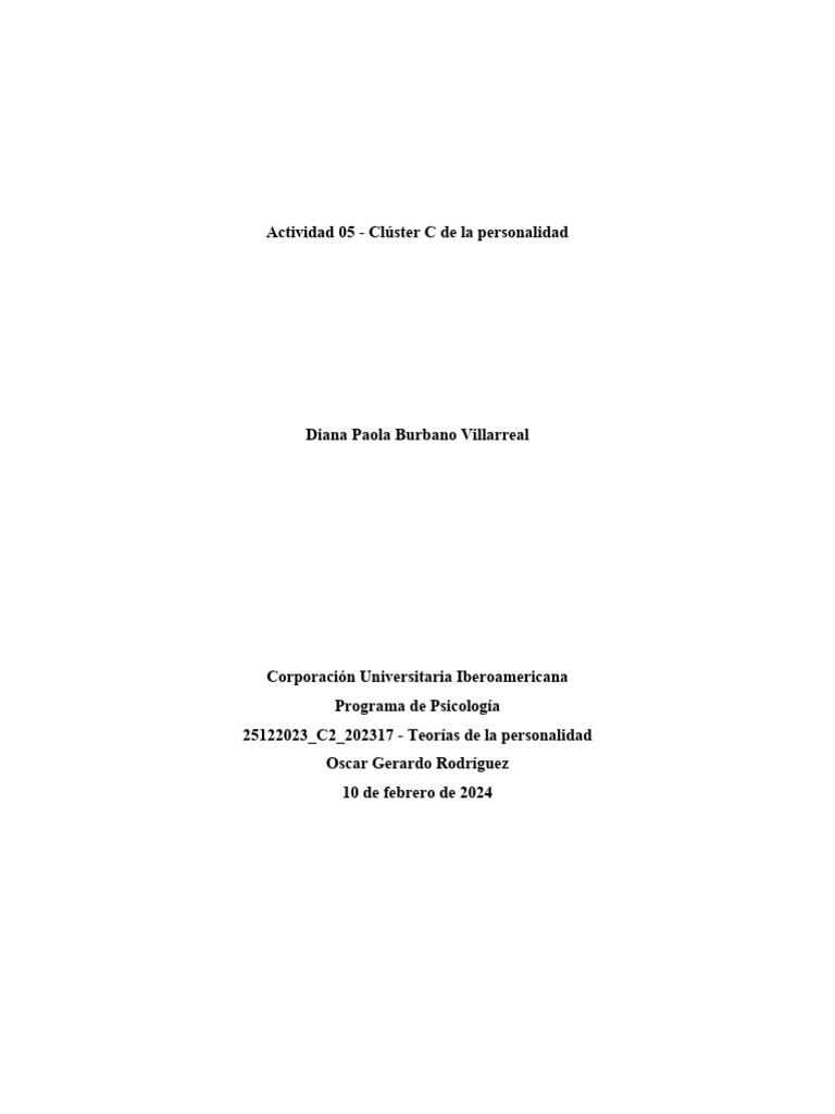 Actividad 05 - Clúster C de La Personalidad | PDF