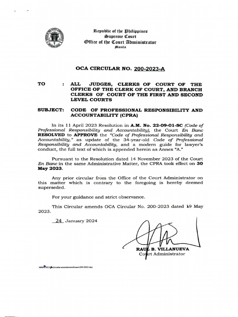 OCA Circular No. 200-2023-A | PDF | Conflict Of Interest | Prosecutor