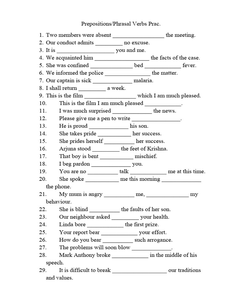 Phrasal Verbs and Prepositions Practice | PDF | Home & Garden