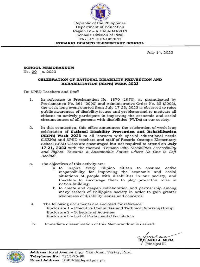 School-Memo-NDPR 2023 | PDF