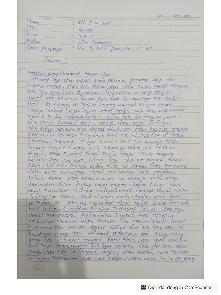 Uas Siti Nur Laili 520071 Mbi 2 Etika Engineering | PDF