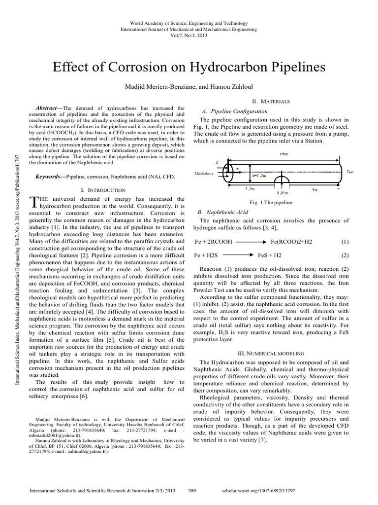 Effect of Corrosion on Hydrocarbon Pipelines | PDF | Computational Fluid Dynamics | Finite ...