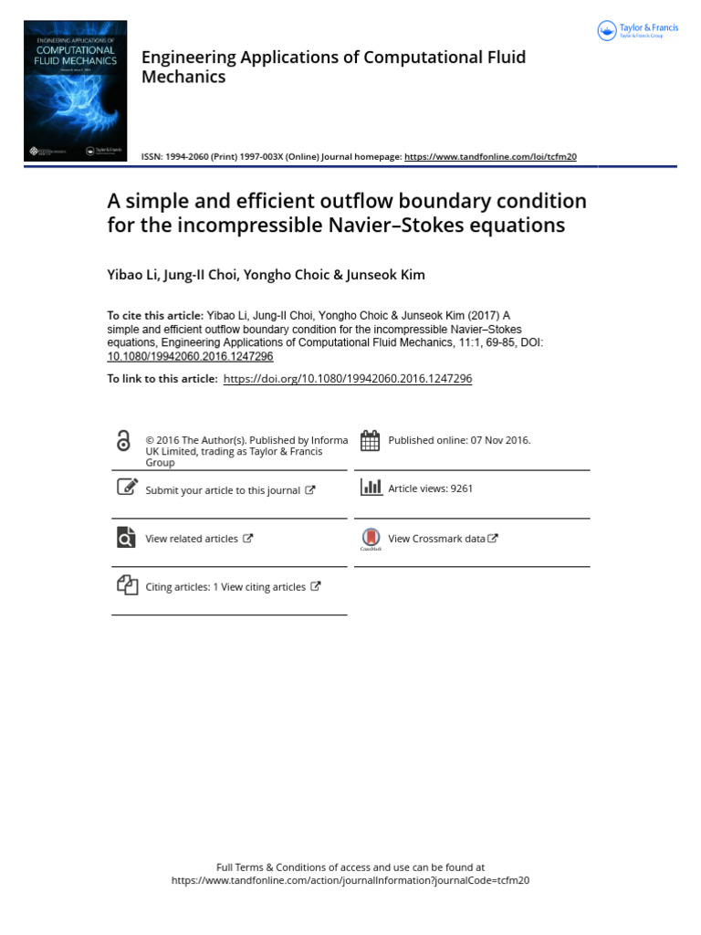 A Simple and Efficient Outflow Boundary Condition For The Incompressible Navier Stokes Equations ...