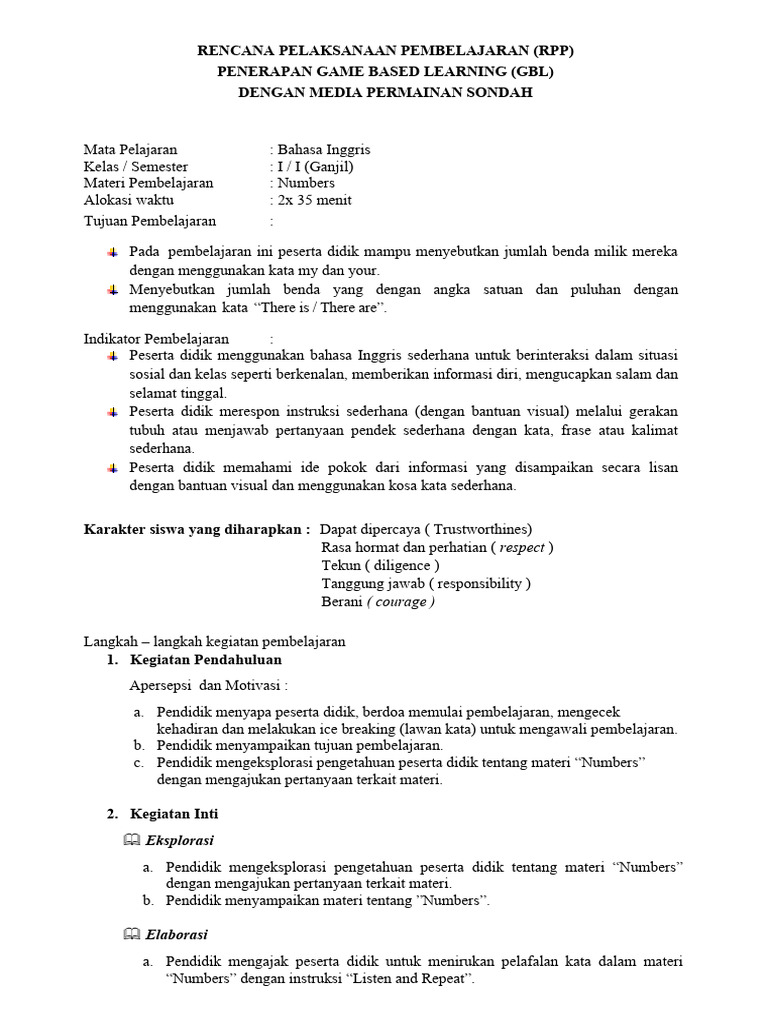 Rencana Pelaksanaan Pembelajaran (RPP) Penerapan Game Based Learning ...
