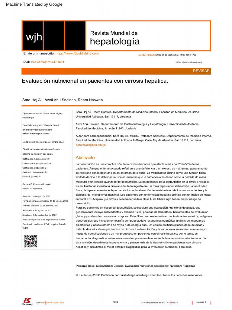 Wjh Valoracion Nutricional Cirrosis Rev Bibliografica 2022 Pdf Cirrosis Medicina
