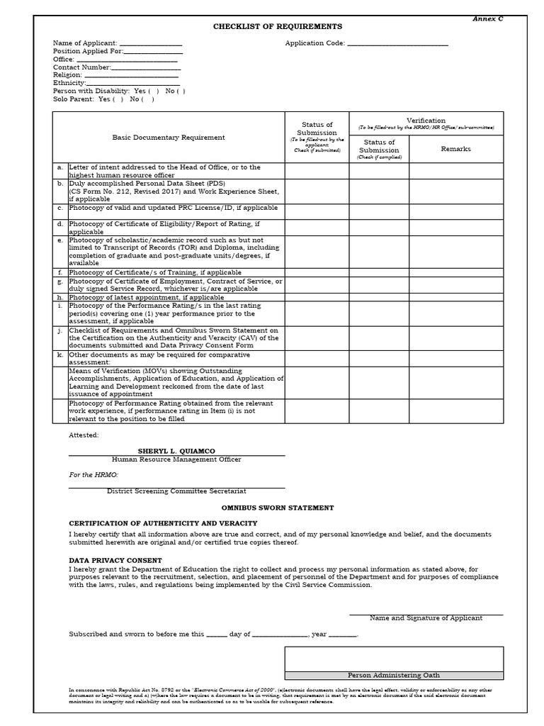 Annex C Checklist of Requirements FINAL | PDF | Authentication