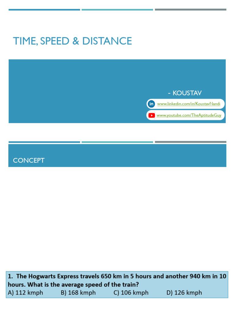 Apti - QA - Time, Speed & Distance - NA | PDF | Speed | Velocity