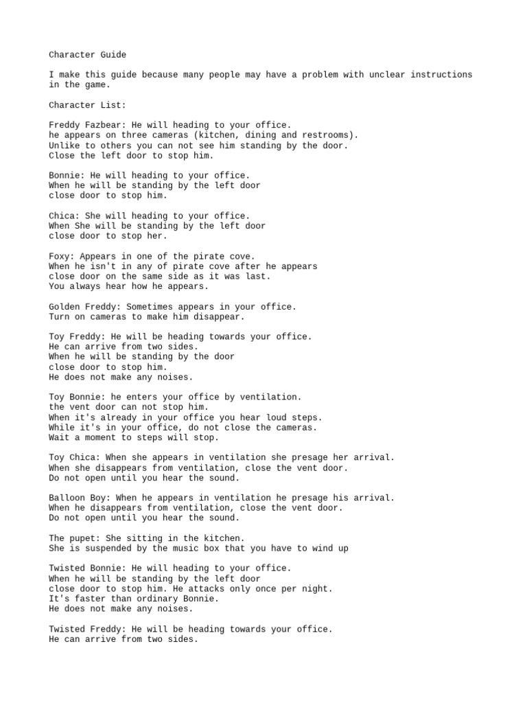 Character Guide | PDF