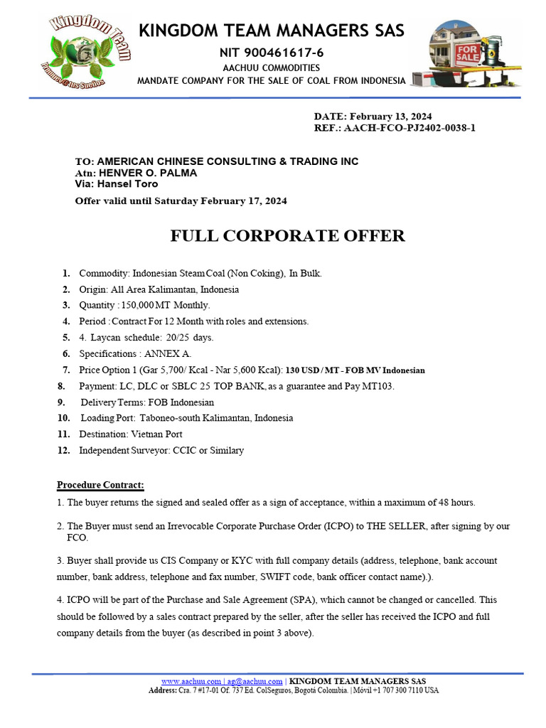 Fco - Full Corporate Offer Coal - February 13 2024 | PDF