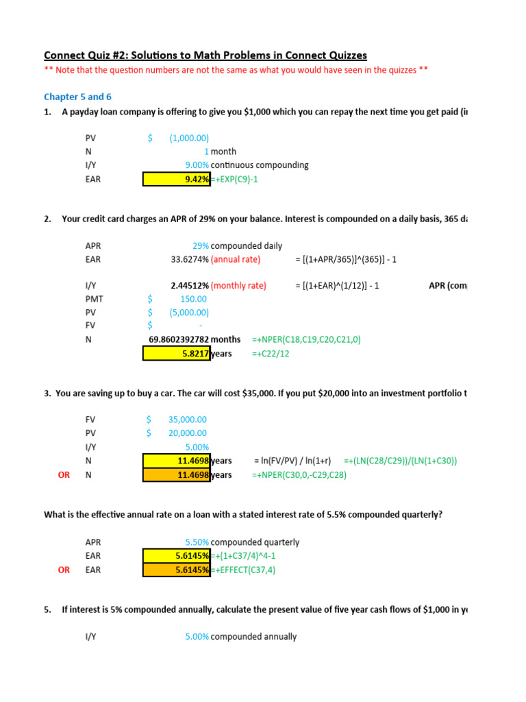 Connect Quiz #2 Solutions | PDF | Present Value | Interest