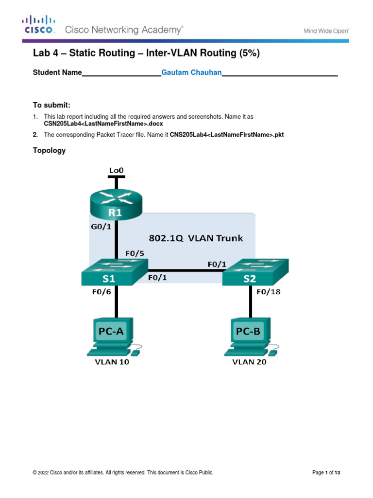 Static & Inter-VLAN Routing Lab Guide | PDF | Router (Computing) | Routing