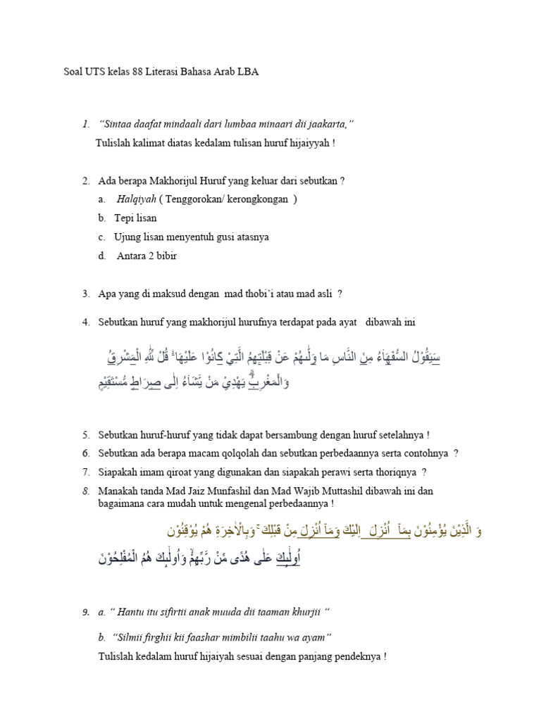 UTS Rihlati 88 LBA Maret 2024 | PDF | Seni & Disiplin Bahasa | Agama & Spiritualitas