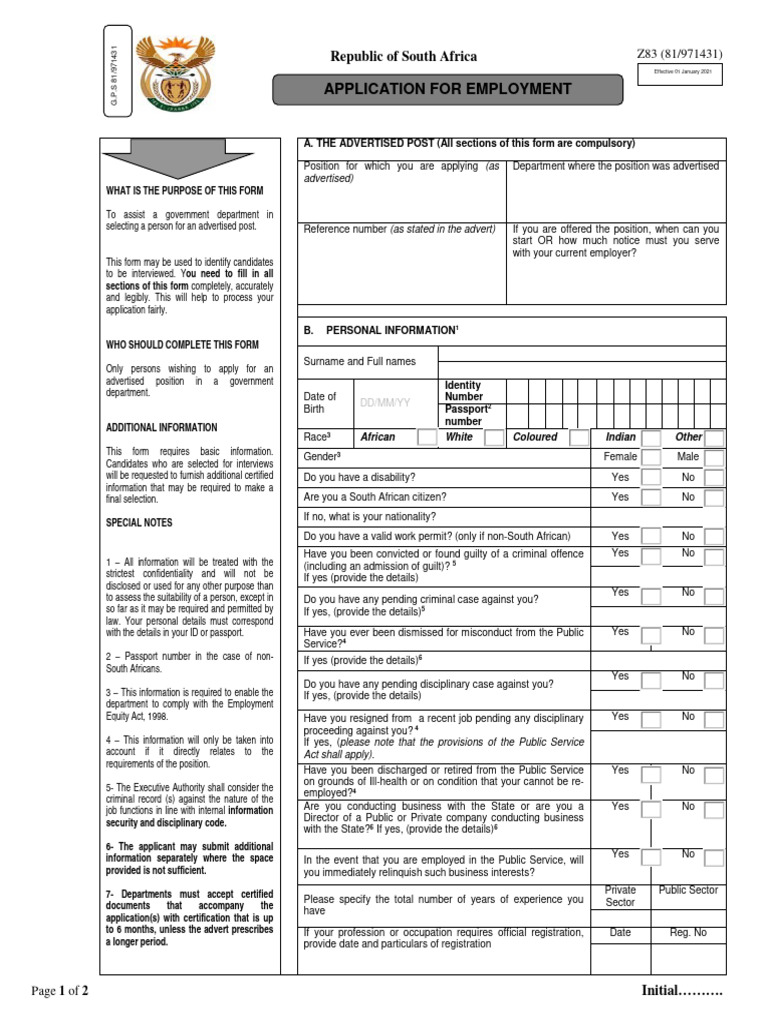 Editable Approved New Z83 Form Gazetted 6 Nov 2020 | PDF | Justice ...