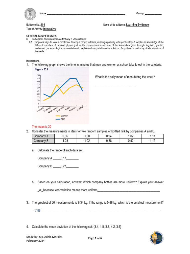 PE Learning Evidence STAGE 2 | PDF | Mean | Variance