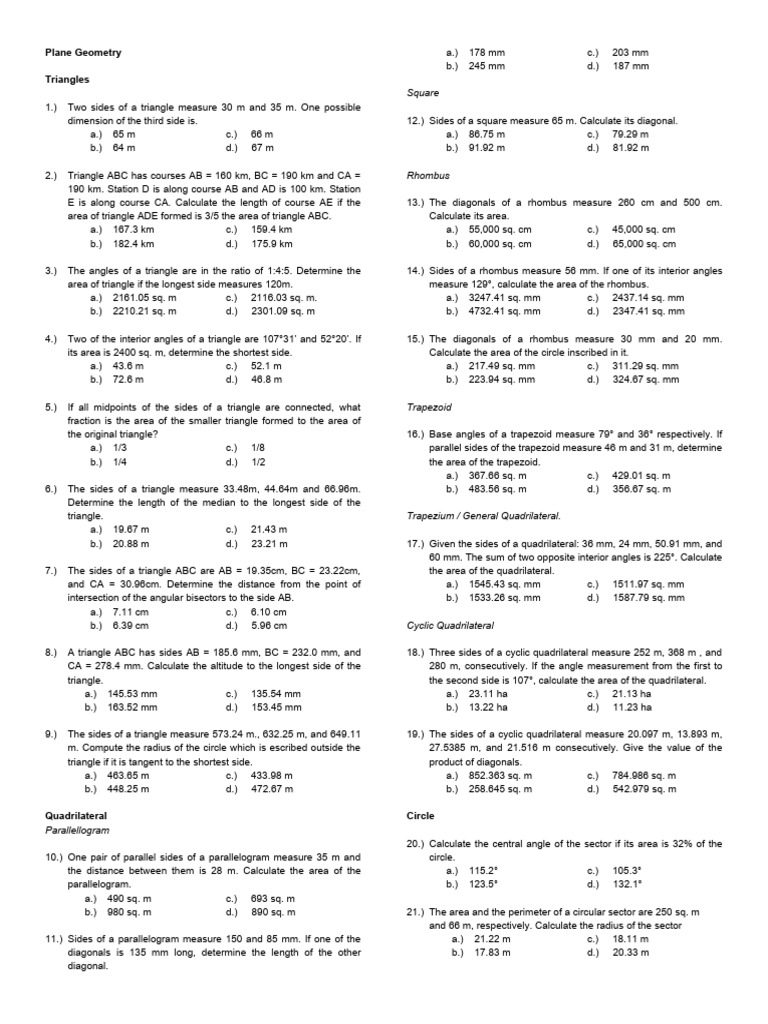 Plane Geometry | PDF | Triangle | Area