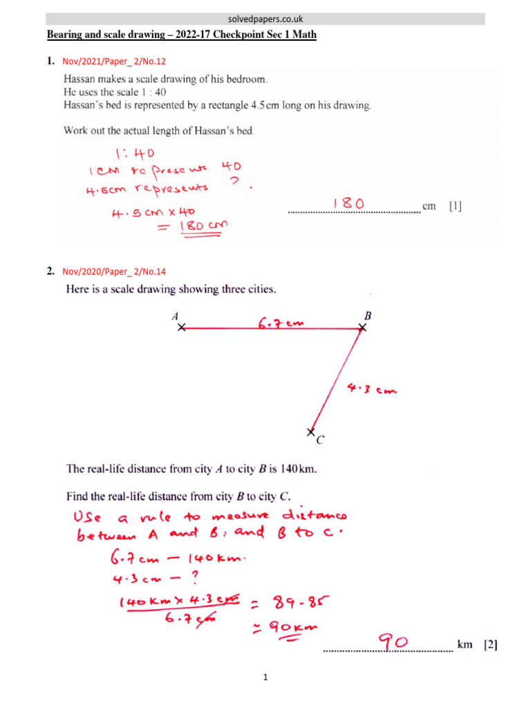 2022 - 17 Bearing and Scale Drawing Checkpoint - Sec - 1 Mathematics - Solved | PDF