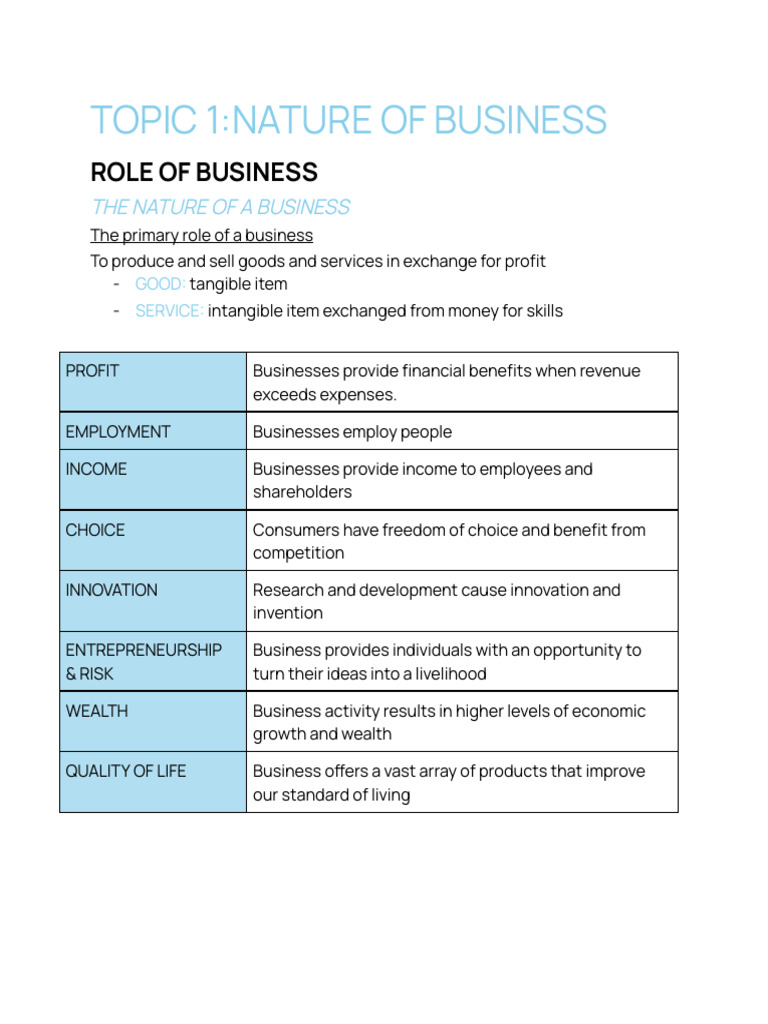 TOPIC 1 - Nature of Business | PDF
