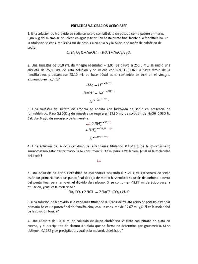 Preactica Valoracion Acido Base | PDF | Ácido clorhídrico | Hidróxido ...