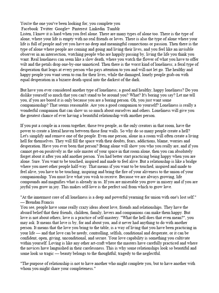 About Being Alone | PDF | Loneliness | Love