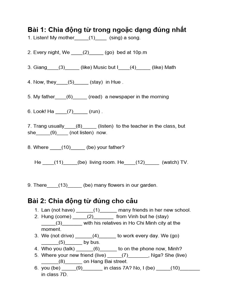 Bài Tập Thì HTD HTTD | PDF