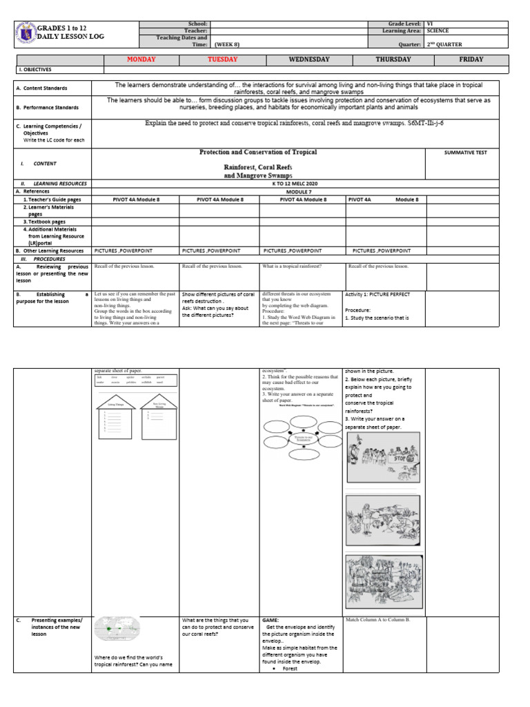 DLL - Science 6 - Q2 - W8 | PDF | Rainforest | Mangrove