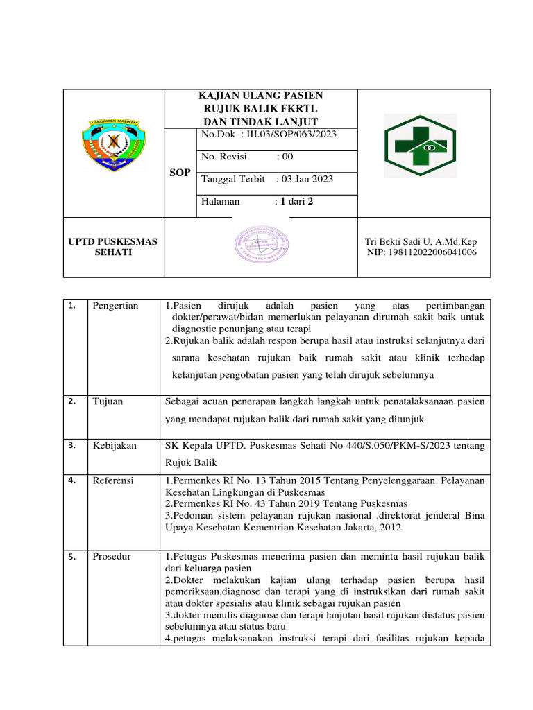 SOP Kajian Ulang Rujuk Balik | PDF
