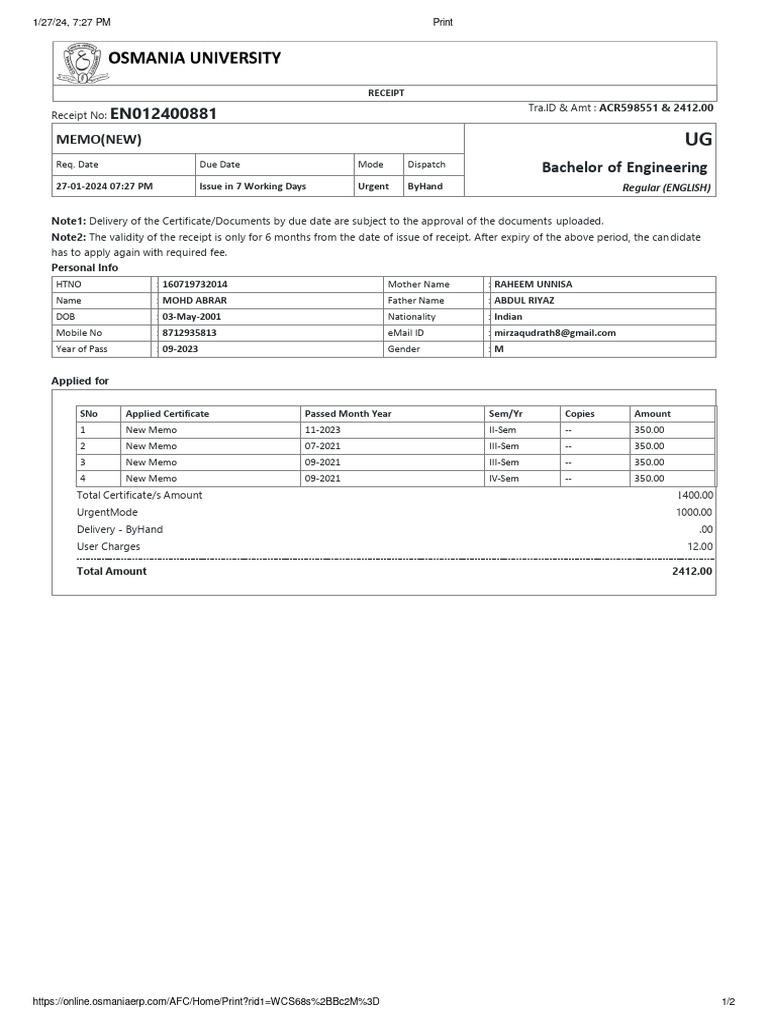 Abrar Memo Req | PDF