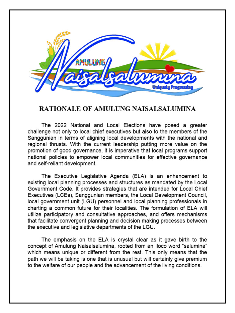 Rationale of Amulung Naisalsalumina | PDF | Governance | Economies