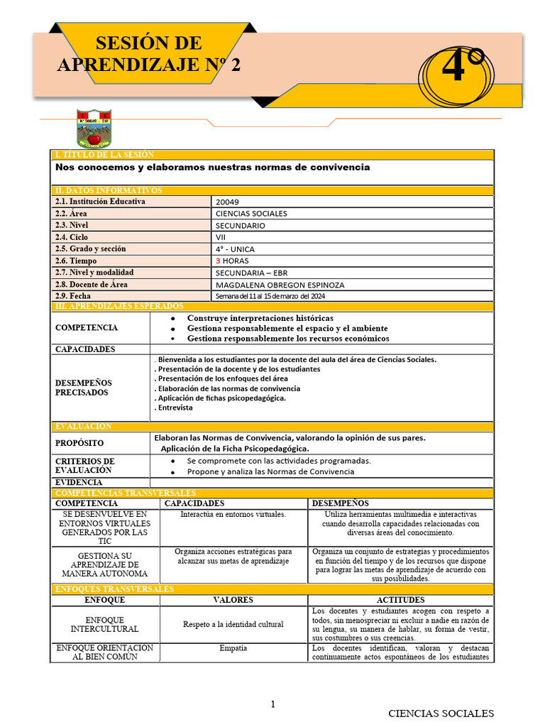 Actidad de Aprendizaje #2 - 4º Ciencias Sociales - Semana Del 11 Al 15 de Marzo 2024 | PDF ...