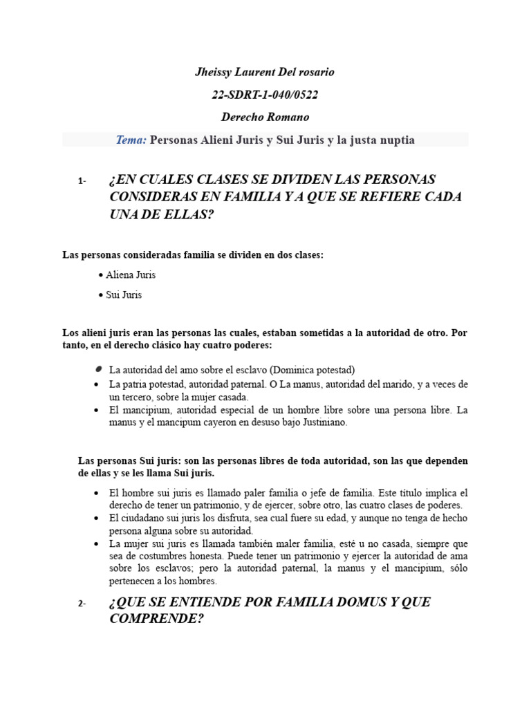 Personas Sui Juris y Alieni Juris en Derecho Romano | PDF