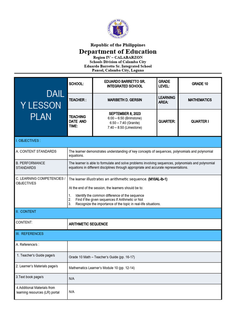 Arithmetic Sequence | PDF | Learning | Mathematics