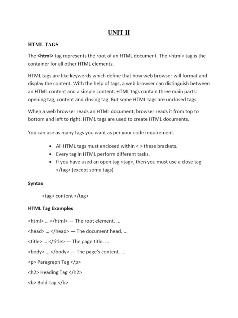 Unit II Part 1-1 | PDF | Html Element | Html Unit II Part 1-1 | PDF | Html Element | Html