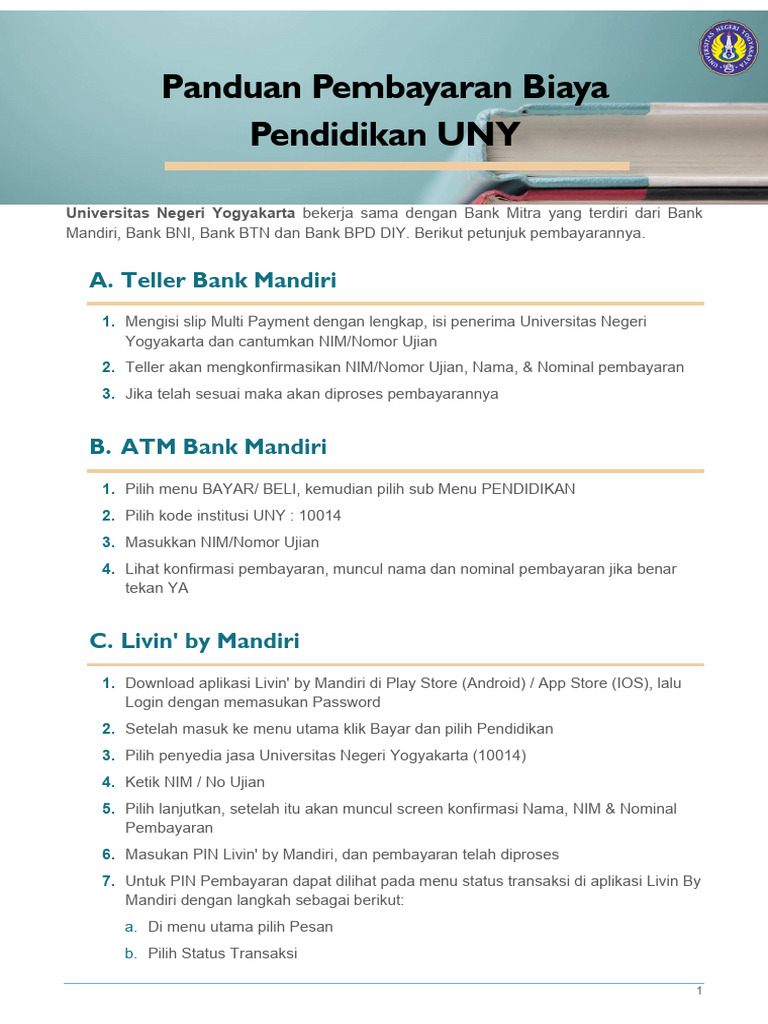 Panduan Pembayaran UNY | PDF