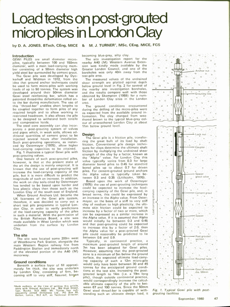 GE Sept 1980 Load Tests On Post Grouted Micro Piles in London Clay ...