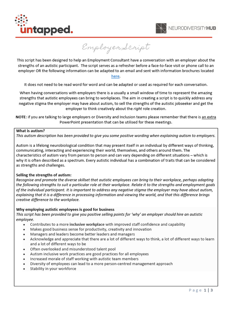 Employer Engagement Script | PDF | Autism Spectrum | Employment