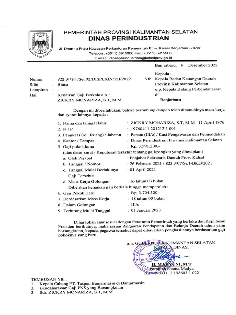 Surat Kgb Tmt Januari 2023 A N Zickry Monariza S T M M Pdf