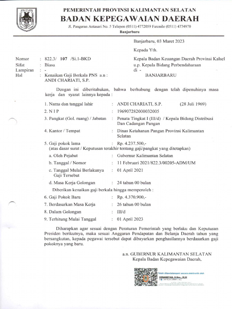 Surat KGB TMT April 2023 A.N. Andi Chariati, S.P | PDF