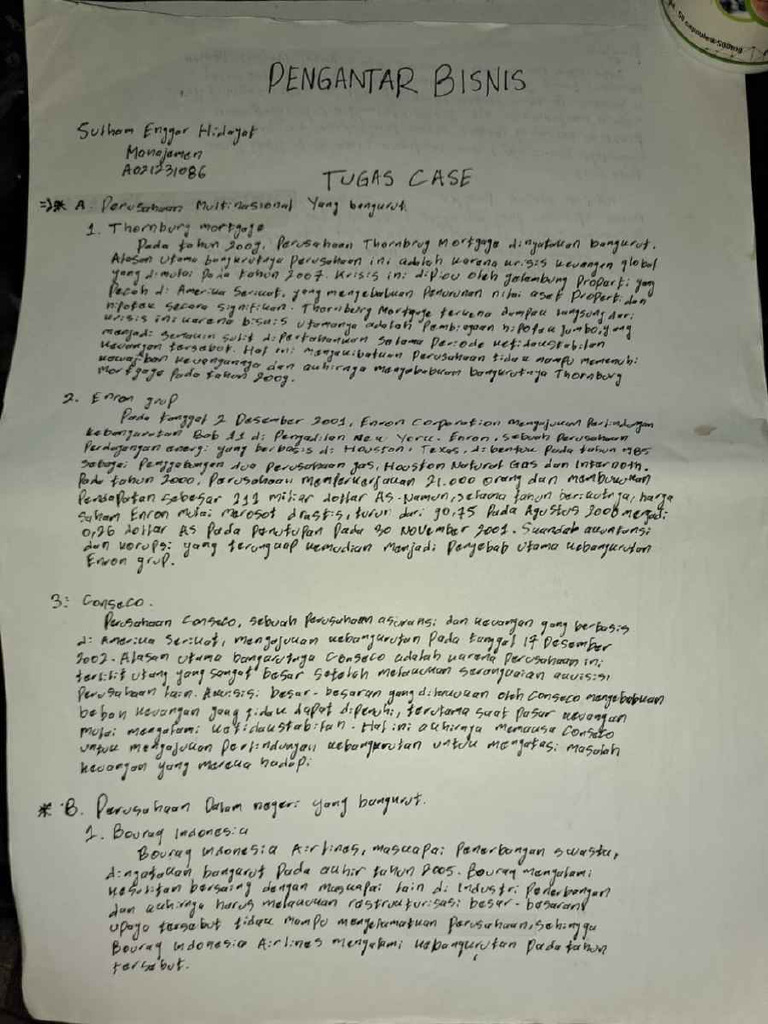 Sulham Enggar Hidayat - A021231086 - RMK 1 Dan Case | PDF